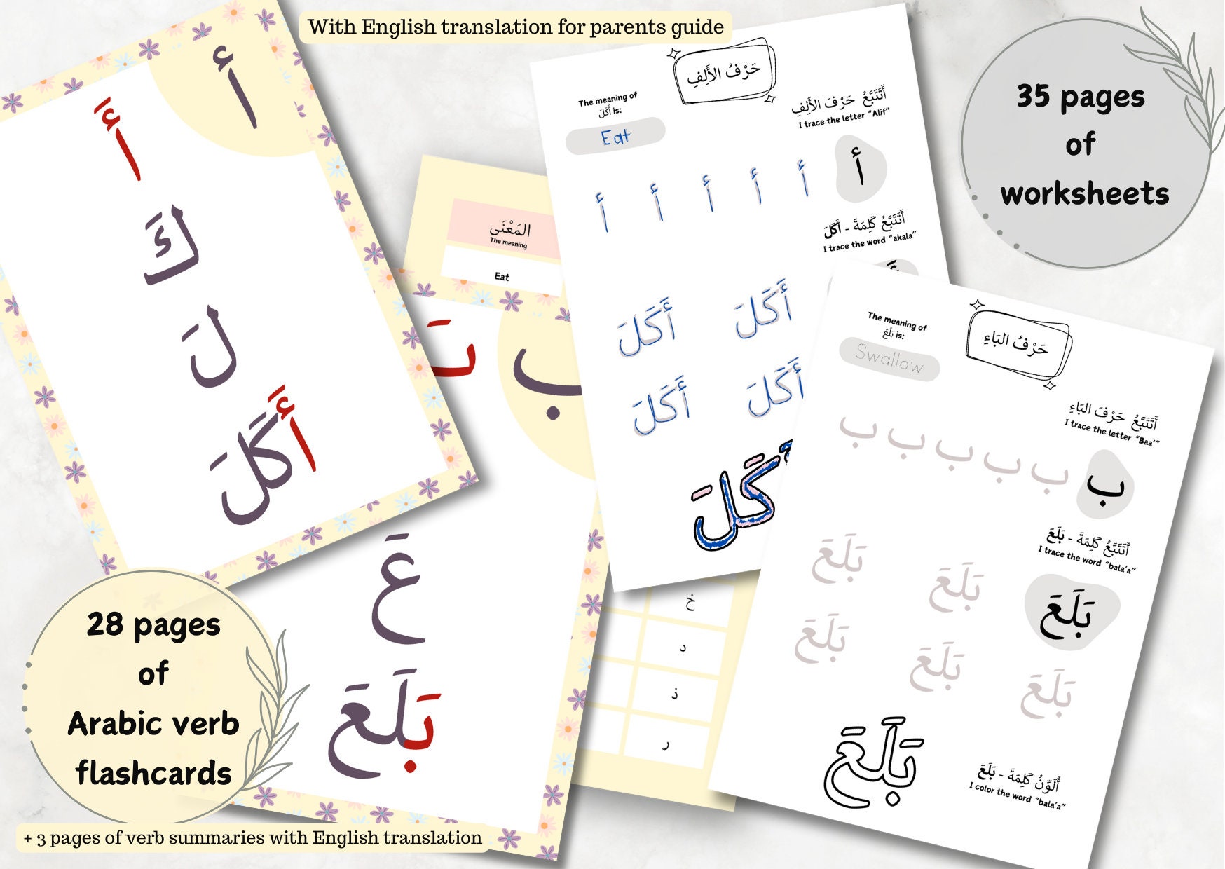 Arabic Verb Cards , Arabic Flashcards, Arabic Workbook, Arabic Verbs ...