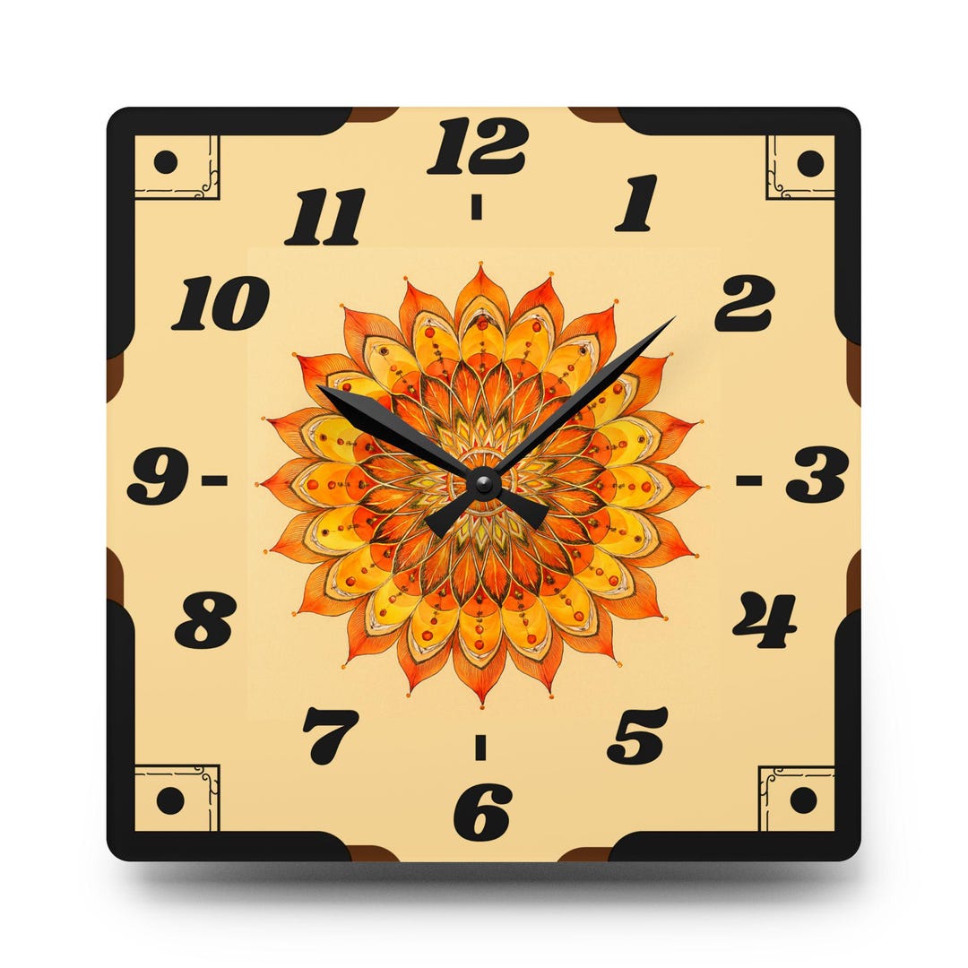 Mandala Wall Clock, Radiant Sunset Hues, Modern Home Decor, Square ...