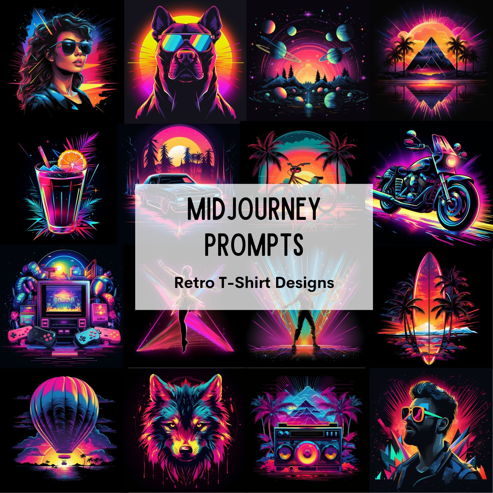 Retro Neon T-shirt Designs Midjourney Prompt, POD Print on Demand ...