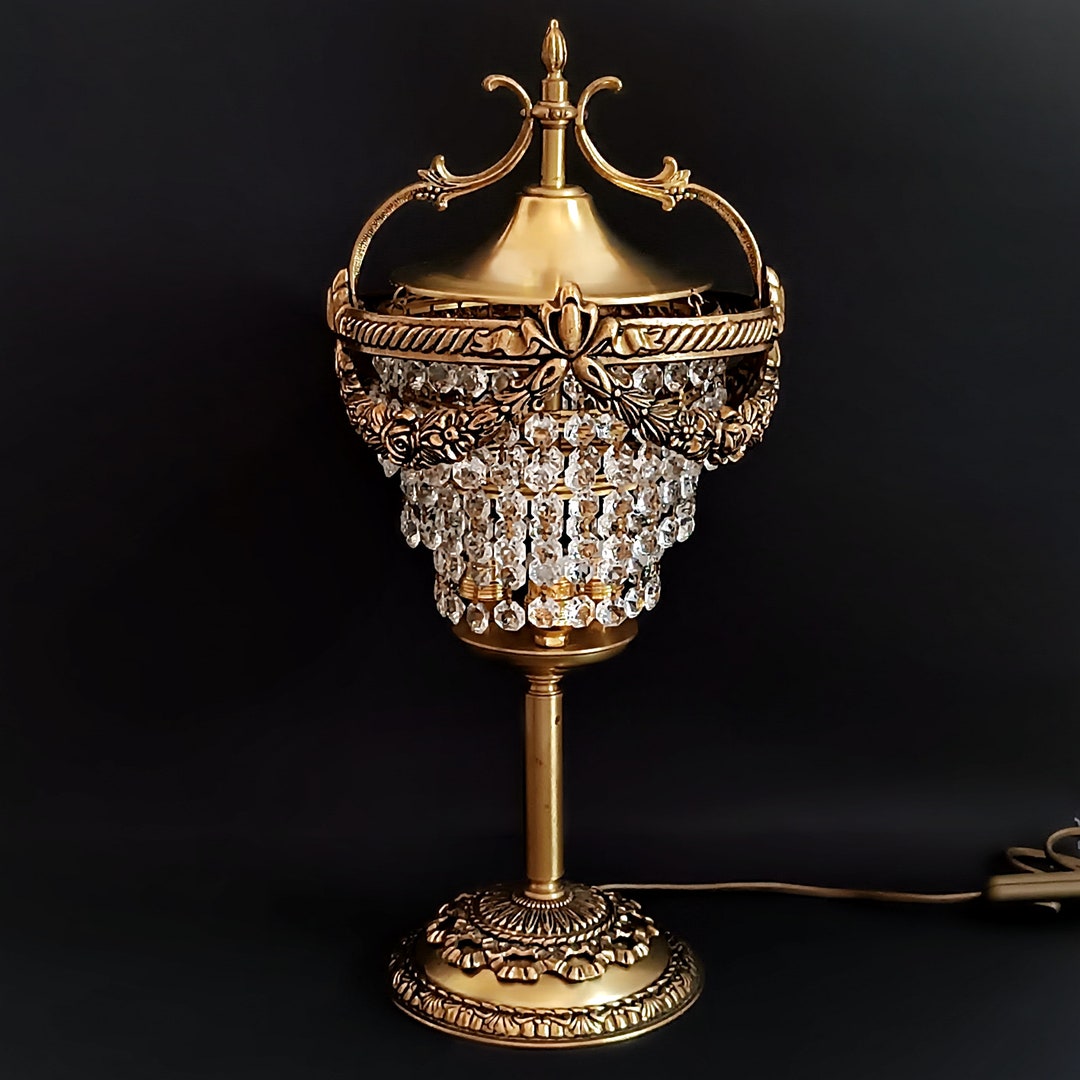 Antique Table Lamp Bronze Brass Collectible Crown Bedside Lamp With ...