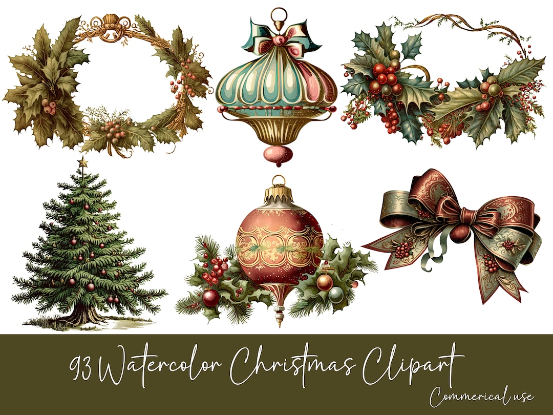 93 Traditional Holiday Clip Art Bundle | Christmas Clipart Set | Trees ...