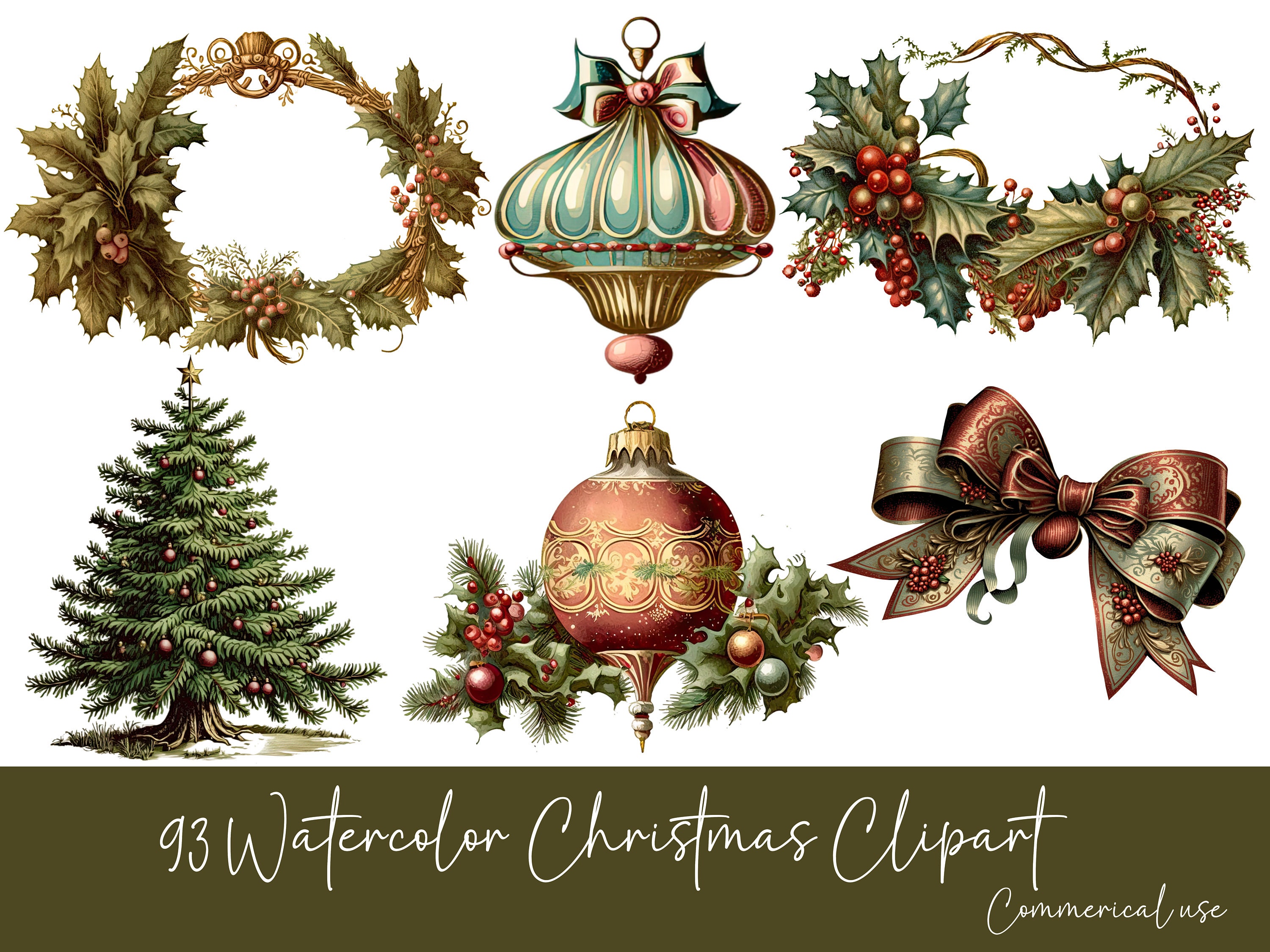 93 Traditional Holiday Clip Art Bundle | Christmas Clipart Set | Trees ...