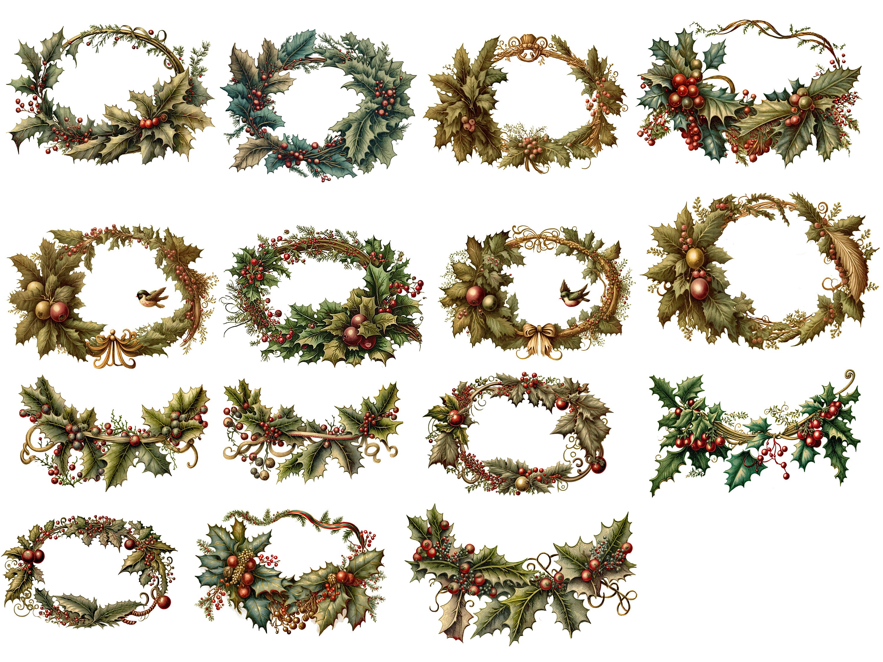 93 Traditional Holiday Clip Art Bundle | Christmas Clipart Set | Trees ...