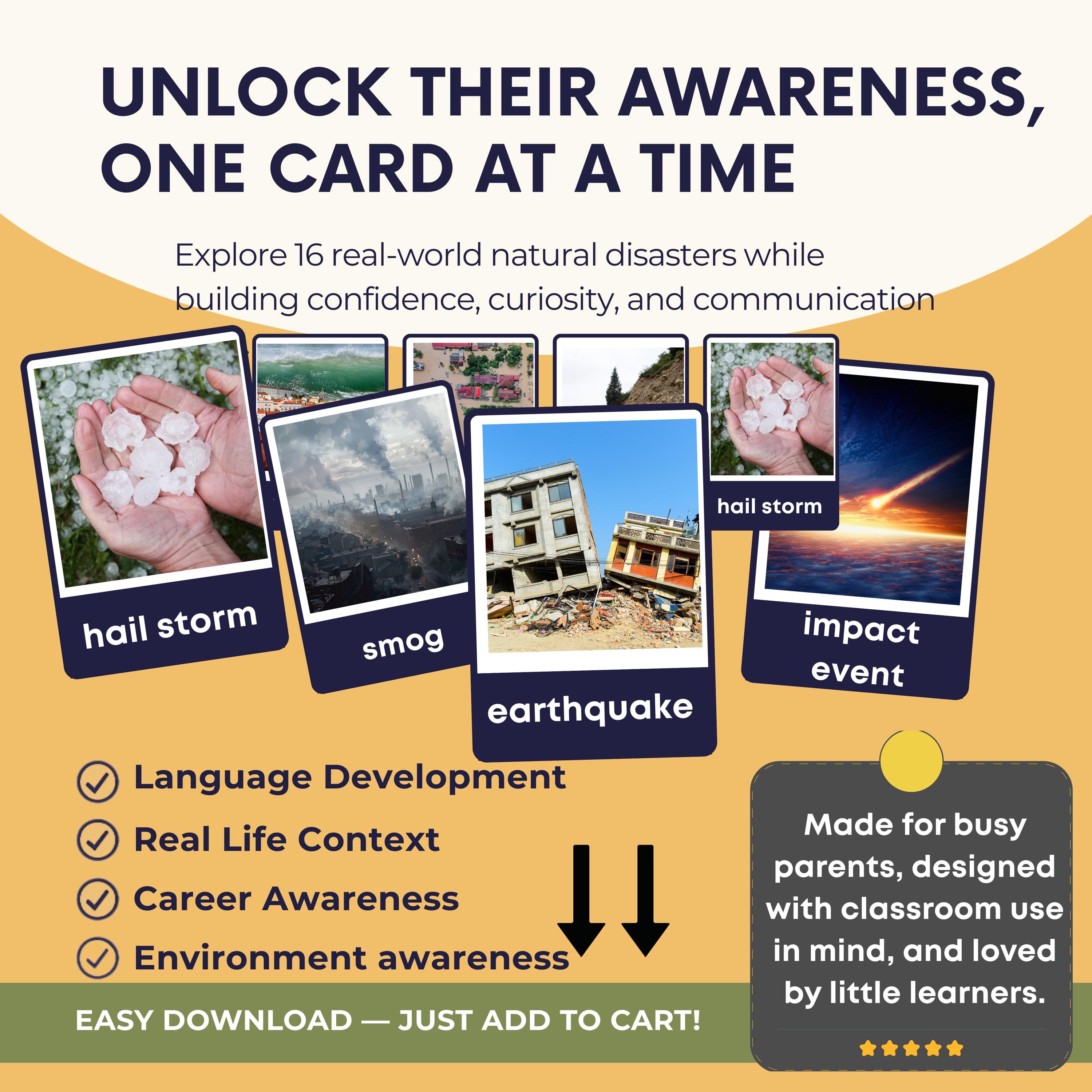 Natural Disasters Flash Cards + Calm Conversations Parent Guide ...