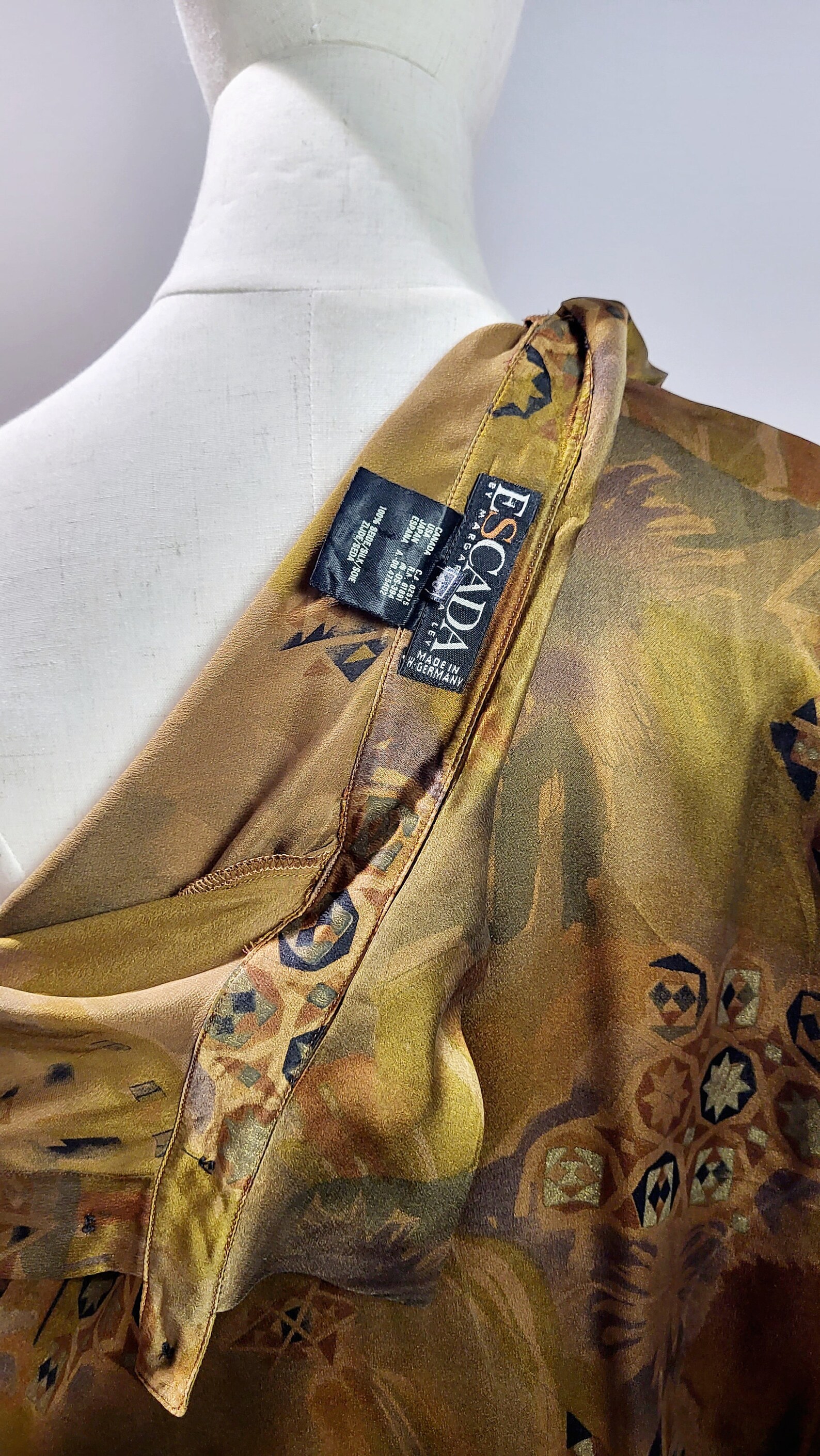 Vintage Escada Blouse Shirt 100% Silk Khaki - Etsy