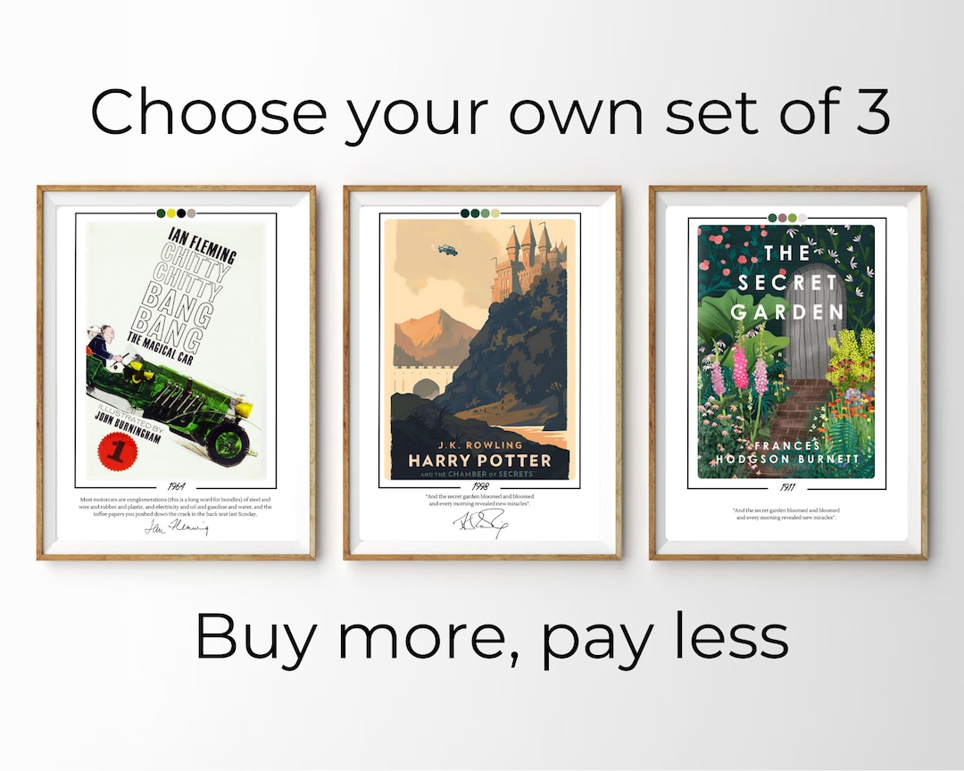 Set of 3 Personalised Book Cover Print Book Custom Print Book Art Wall ...