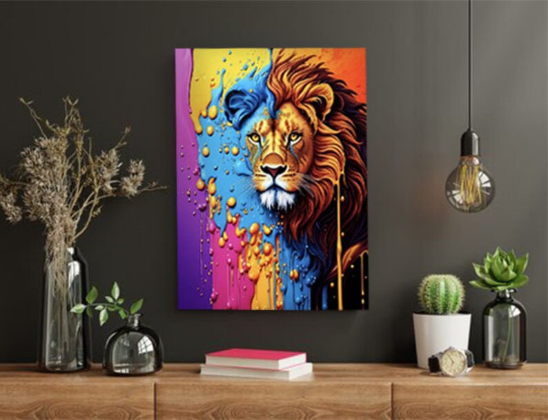 Paint Drip Lion Art Original Piece, Canvas Wall Art, Home Decor ...