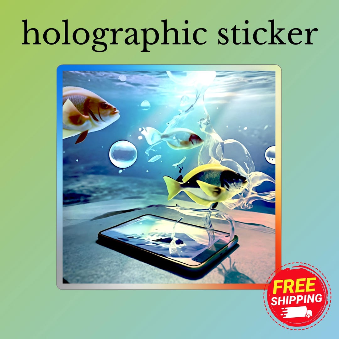 Frutiger Aero Webcore Y2K Holographic Sticker Underwater Fish Ocean ...
