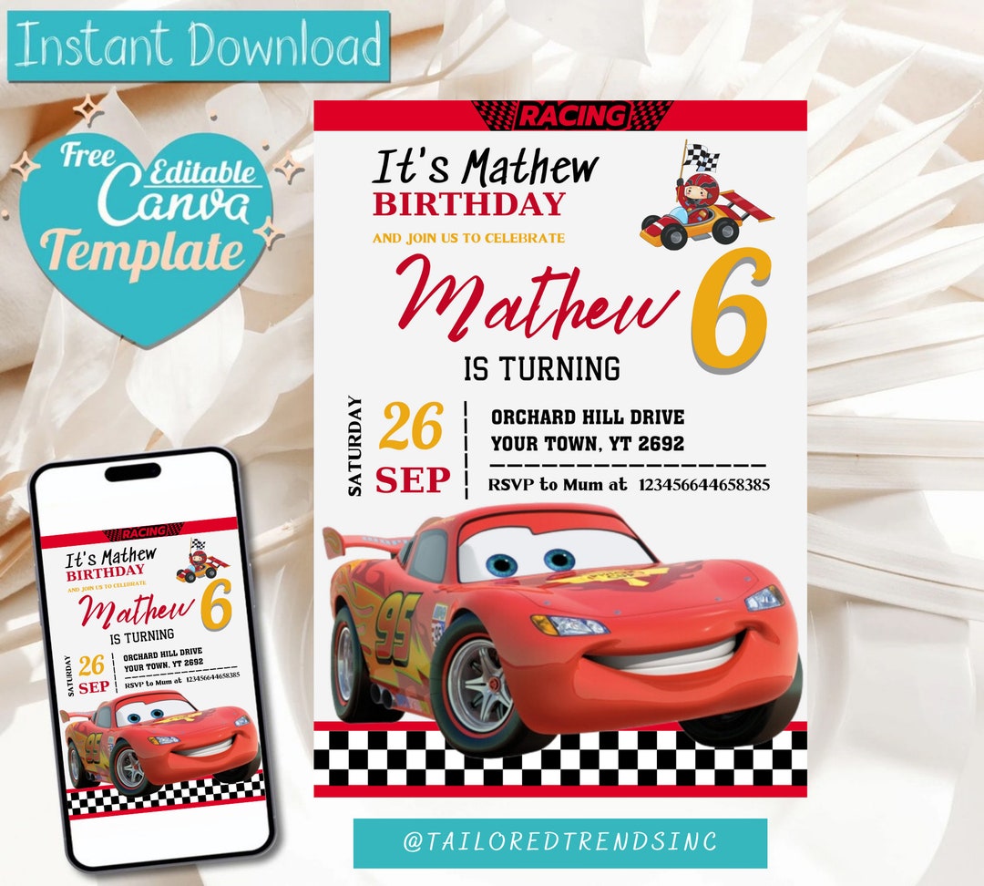 Invitación de cumpleaños de Cars invitación de cumpleaños de - Etsy España