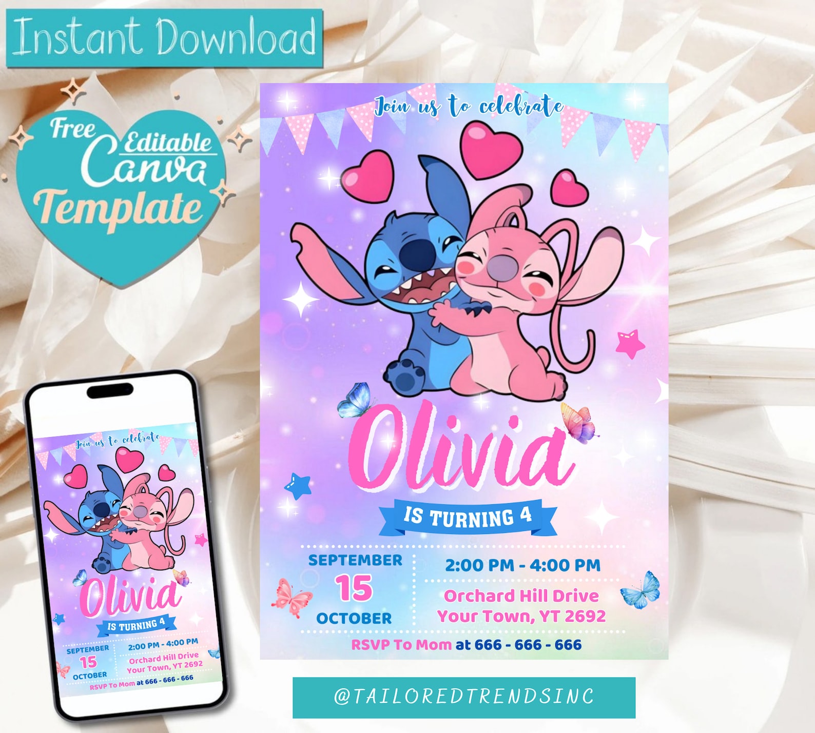 Plantilla de invitación de cumpleaños de Stitch, invitación de ...