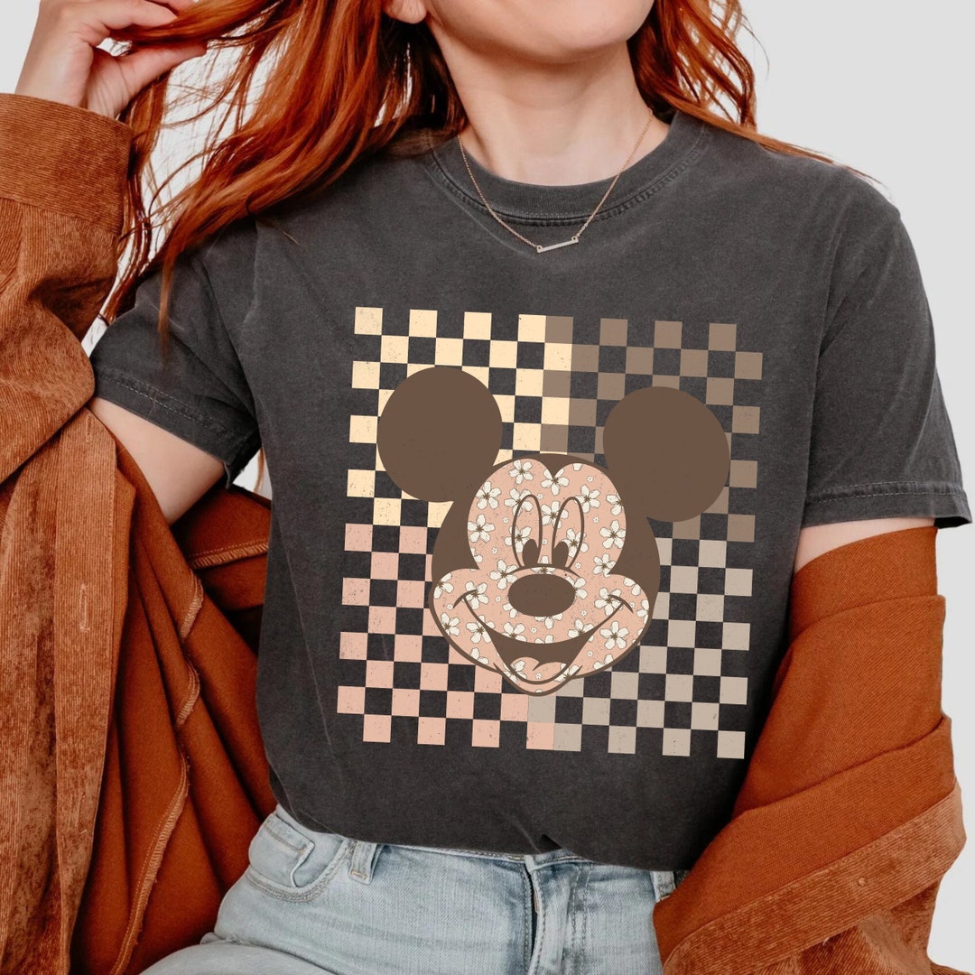 Vintage Floral Checkered Mickey Shirt, Mickey Minnie Matching Shirt ...