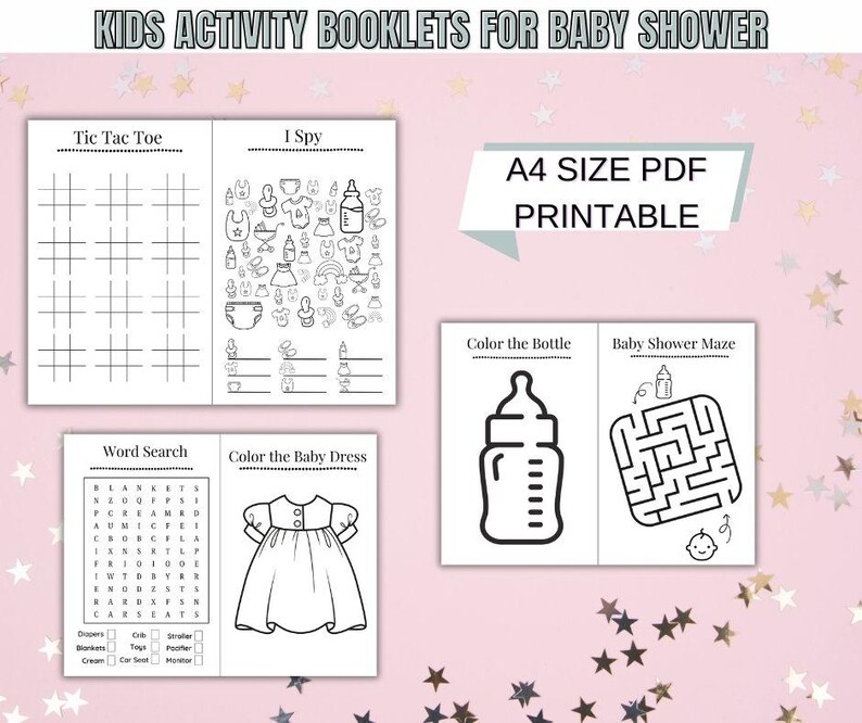 Baby Shower Kids Activity Book Coloring, Baby Shower Coloring, Baby ...