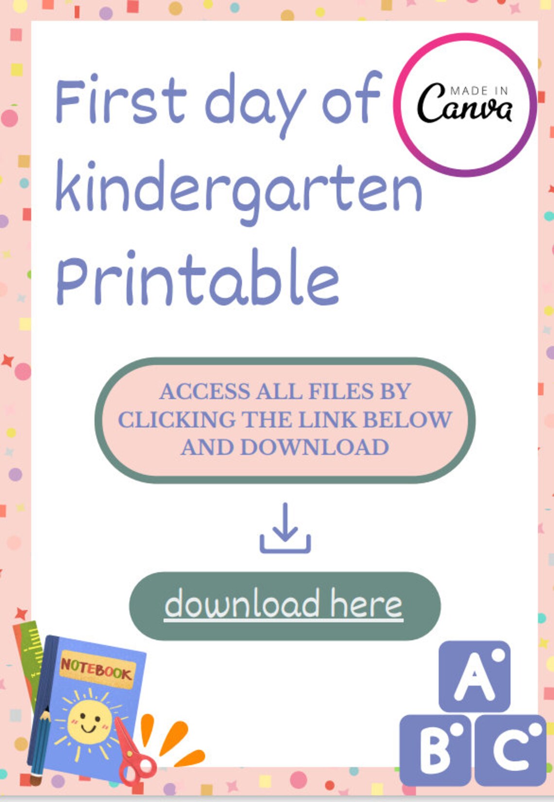 First Day of Kindergarten Sign, PLR Template, First Day of School Sign ...