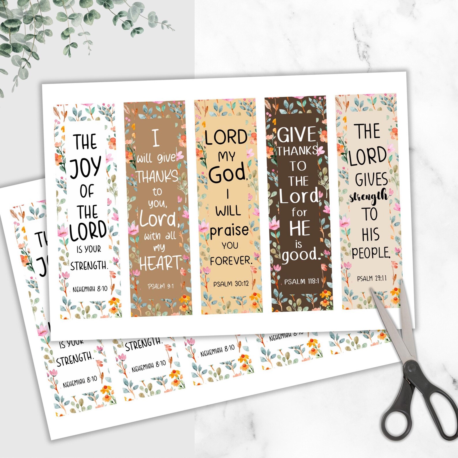 Printable Bible Verses Bookmark Set| Printable Floral Bookmark ...