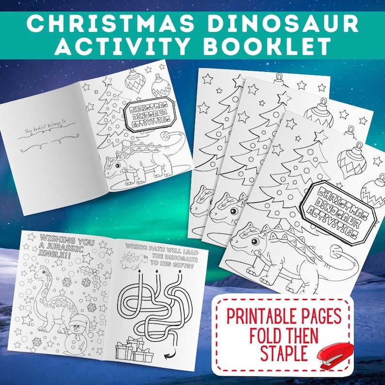 Dinosaur Christmas Activity Booklet Winter Printable Activity Printable ...