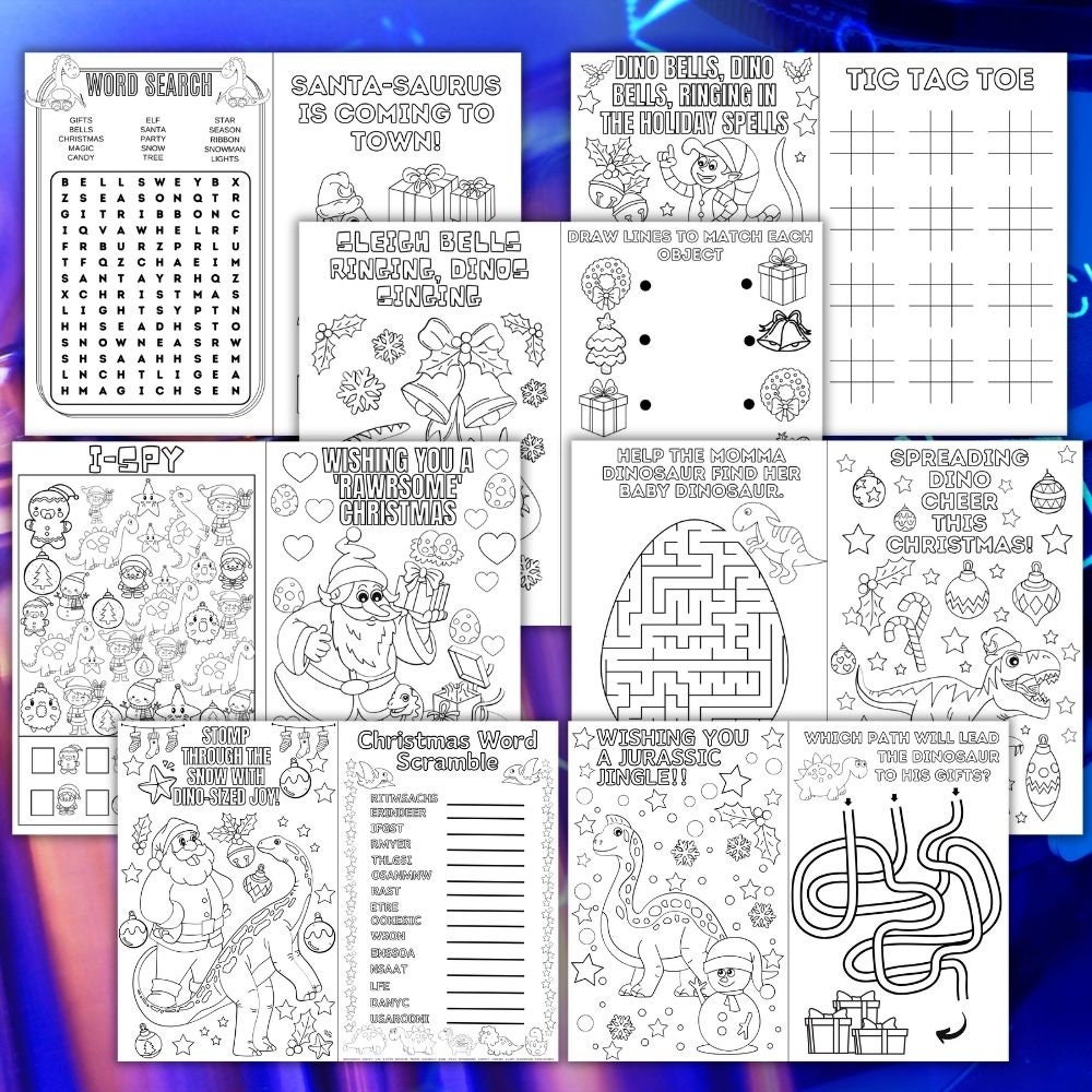 Dinosaur Christmas Activity Booklet Winter Printable Activity Printable ...