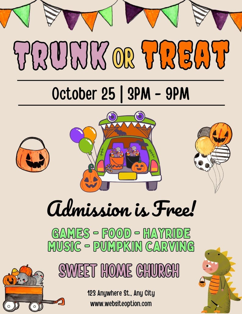 Trunk or Treat Flyer Template Editable in Canva Digital Download Church ...