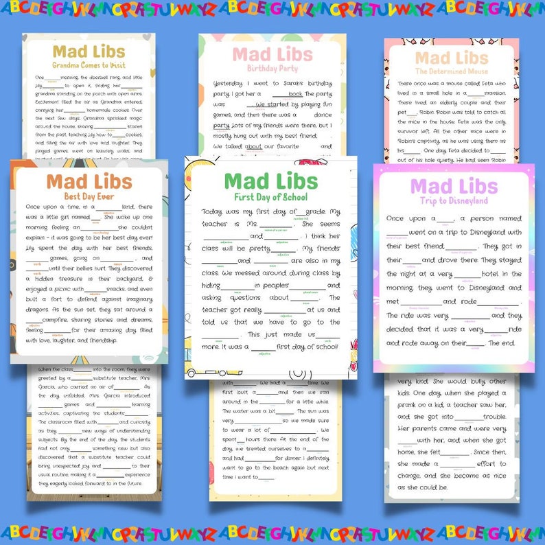Mad Libs for Kids, Educational Games, Family Fun, Printable Activity ...