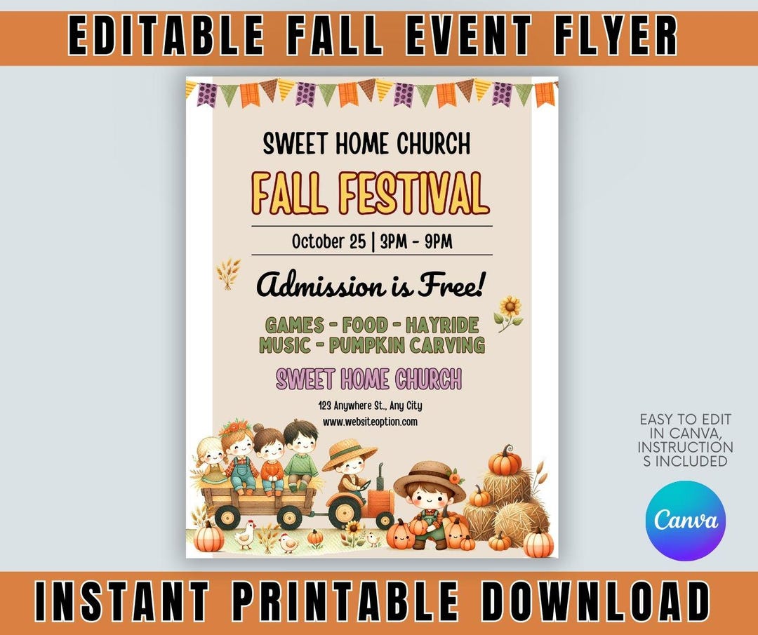 Fall Festival Flyer Template | Editable in Canva| Digital Download ...