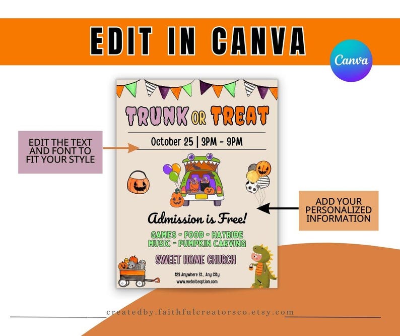 Trunk or Treat Flyer Template | Editable in Canva | Digital Download ...