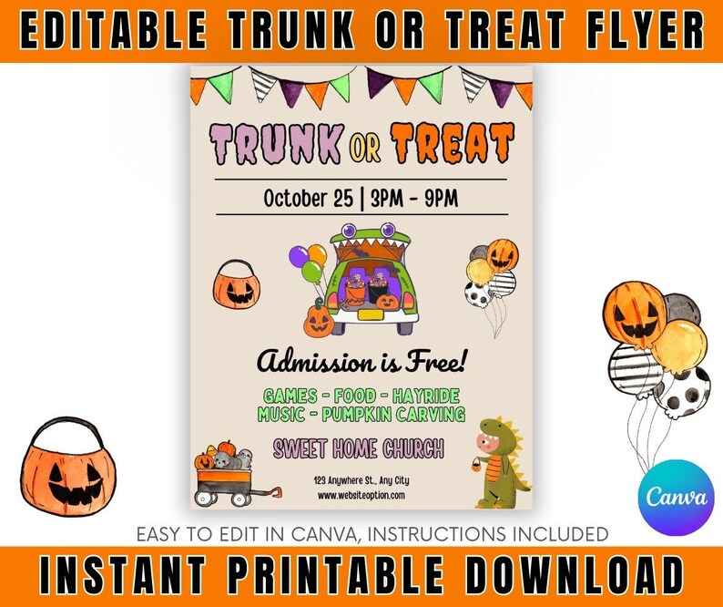 Trunk or Treat Flyer Template | Editable in Canva | Digital Download ...