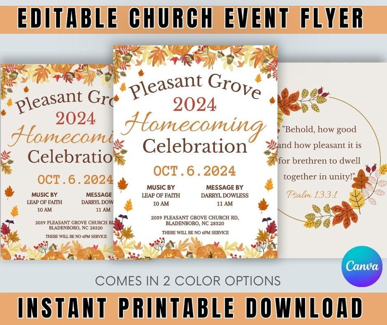 Church Homecoming Flyer| Church Events Flyer | Fall Event Flyer| PLR ...