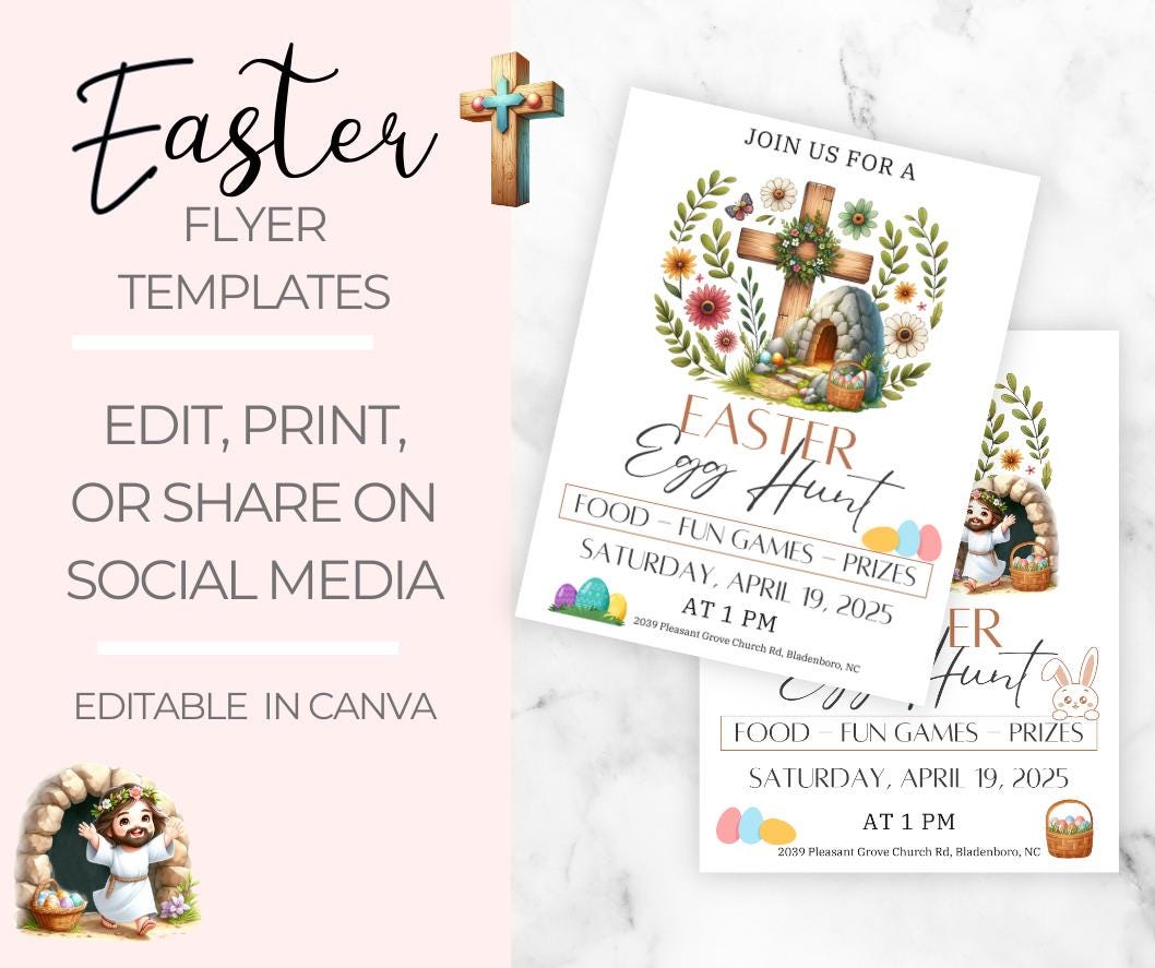 Editable Christian Easter Flyer Template | Invitation & Social Media ...