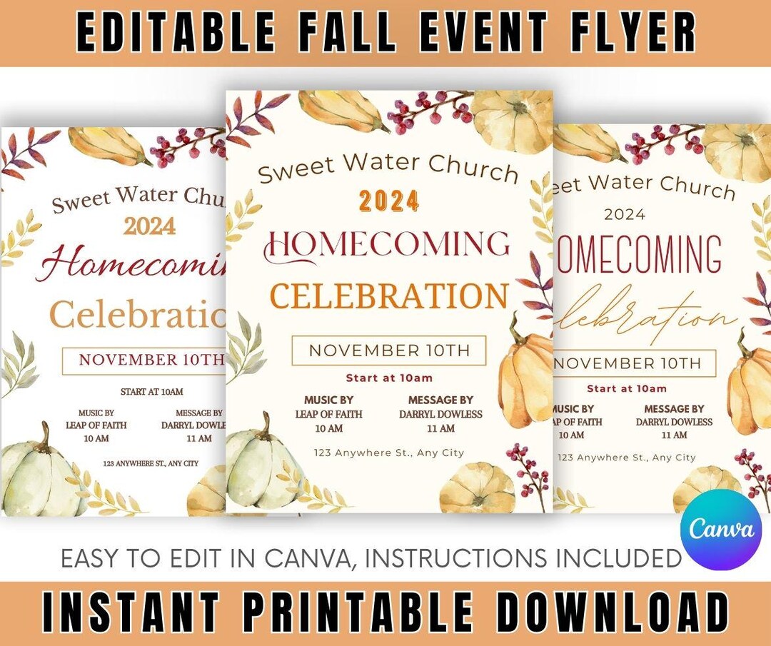 Church Homecoming Flyer| Church Events Flyer | Fall Festival Flyer ...