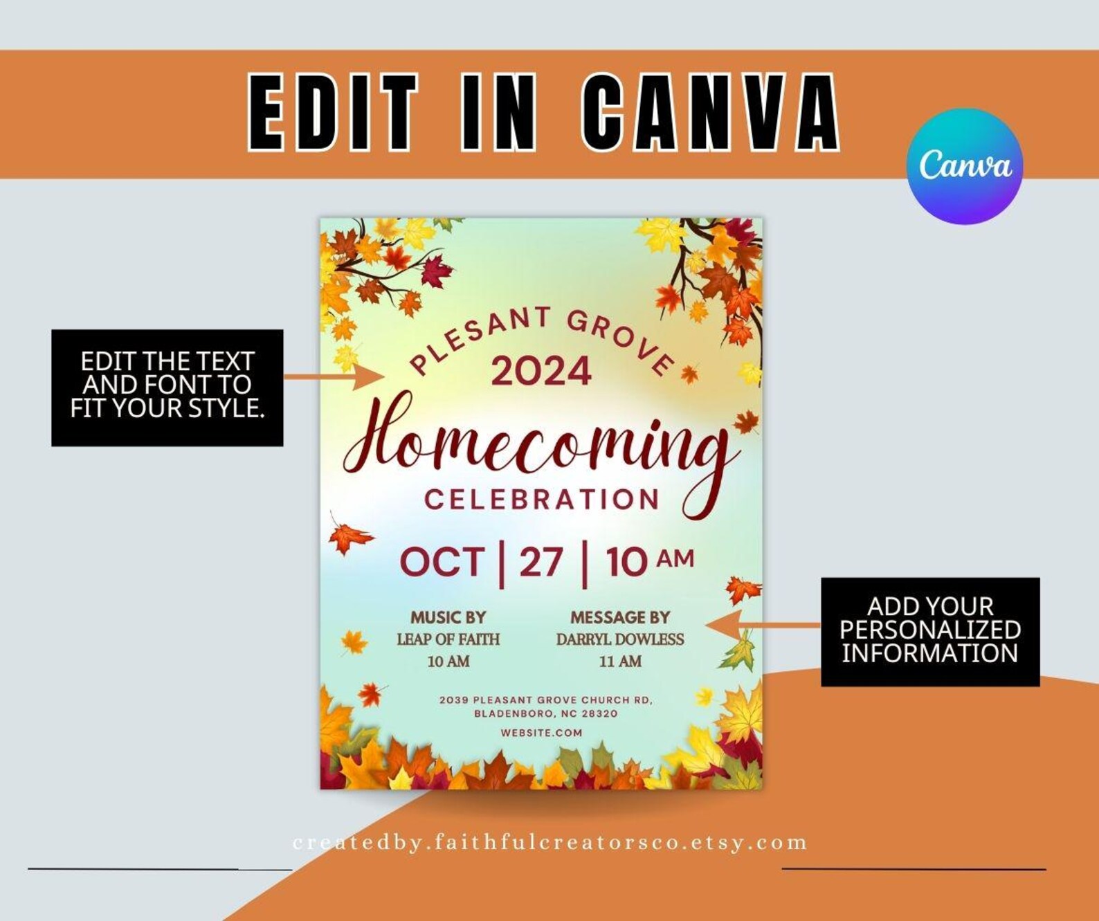 Church Homecoming Flyer| Church Events Flyer | Fall Event Flyer ...