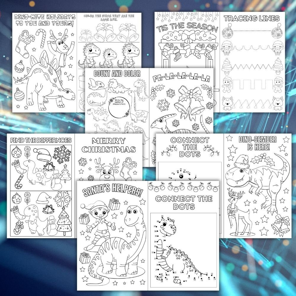 Dinosaur Christmas Activity Booklet Winter Printable Activity Printable ...