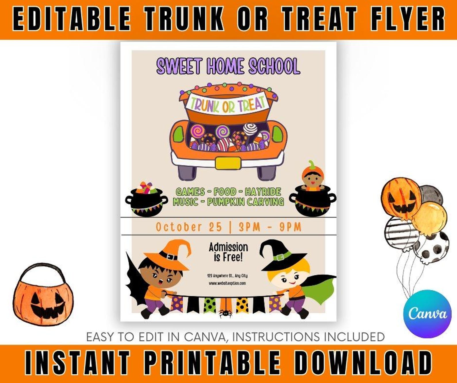 Trunk or Treat Flyer Template | Editable in Canva | Digital Download ...