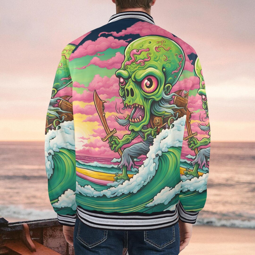 Men Bomber Jacket Blue Hawaiian Cyberpunk Harajuku Streetwear the Great ...