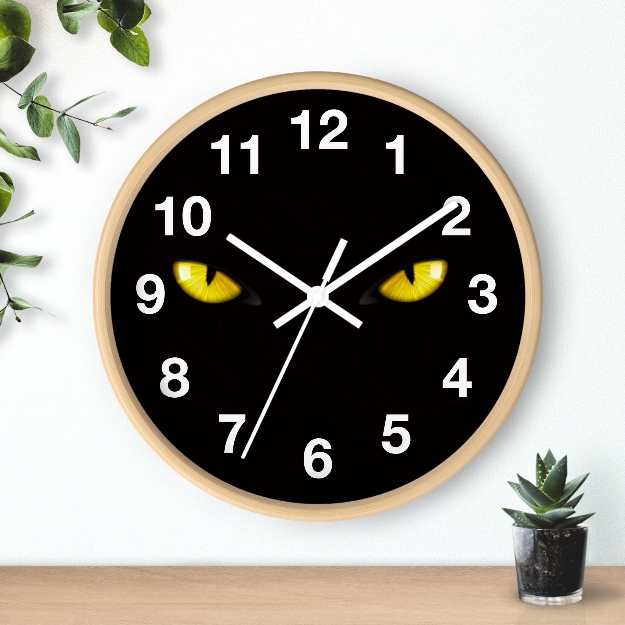 Midnight Cat Eyes Clock, Black Cat Wall Clock, Scary Eyes Clock, Spooky ...