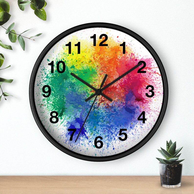 Wall Clock, Rainbow Watercolor Clock, Watercolor Splash Clock, Abstract ...