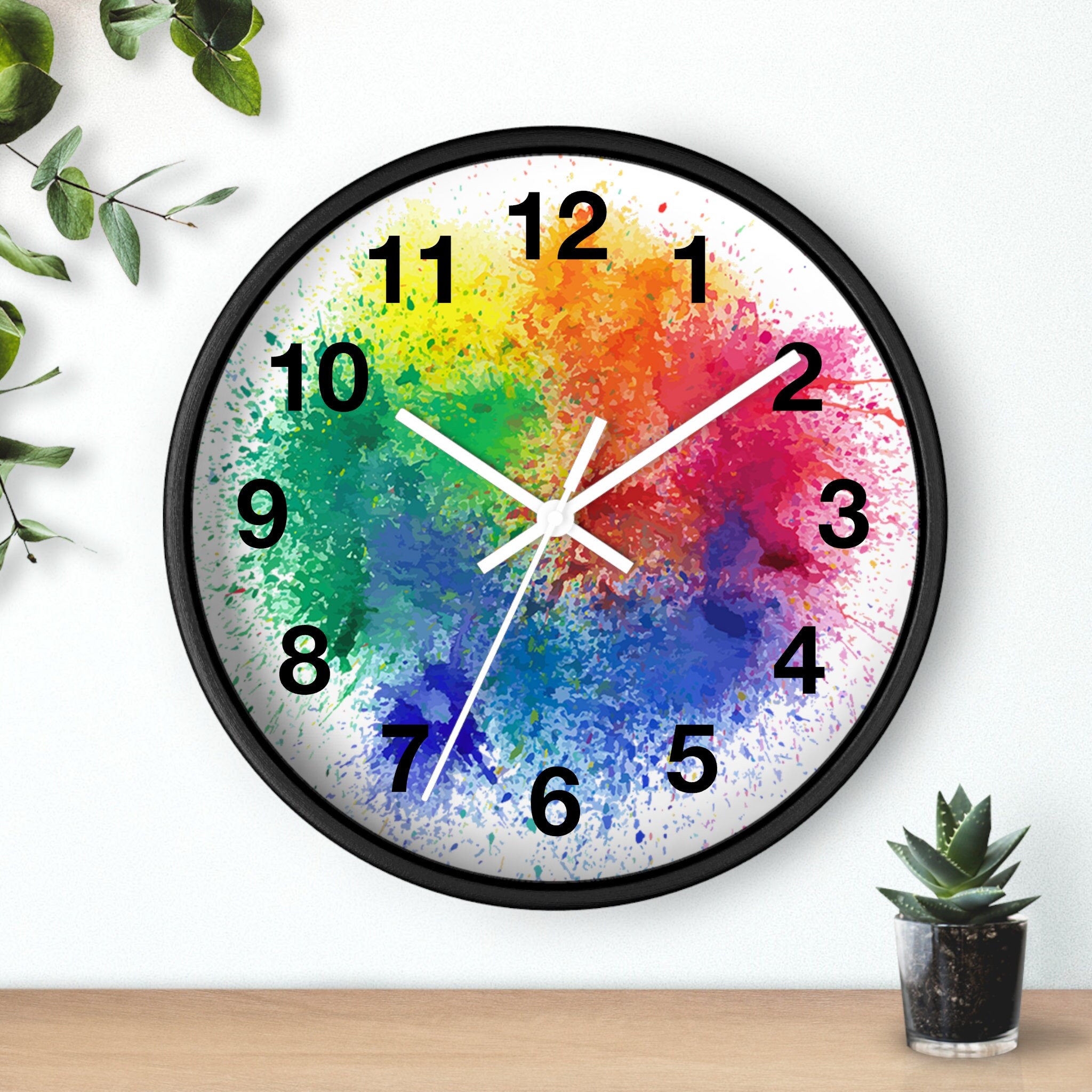 Wall Clock Rainbow Watercolor Clock Watercolor Splash Clock - Etsy
