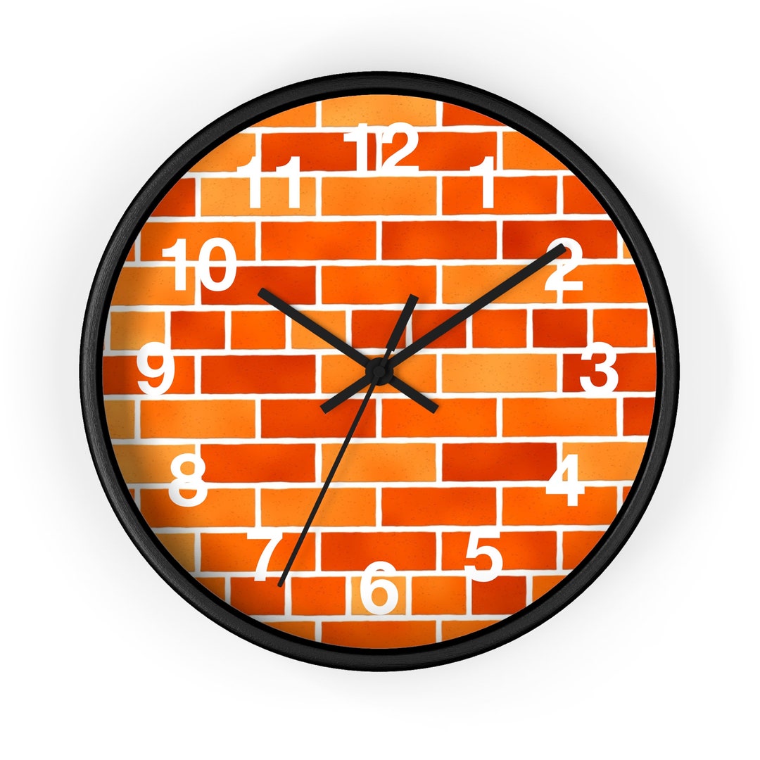 Brick Wall Clock, Orange Brick Pattern Clock, Geometric Clock, Cool ...