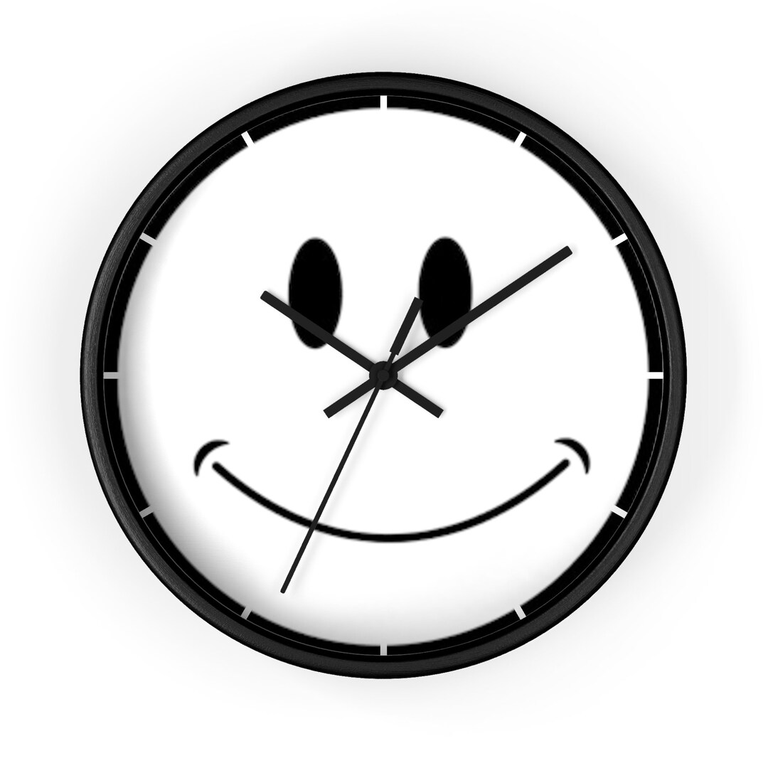 Black and White Smiley Clock, Happy Face Clock, Emoji Clock, Minimalist ...