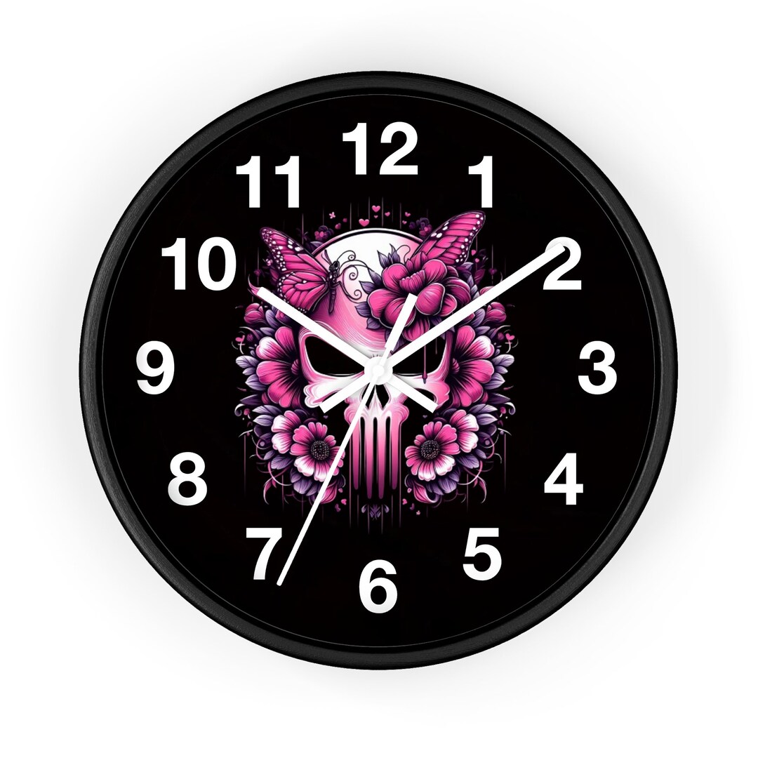 Goth Clock, Gothic Clock, Female Skull Face Clock, Skull Clock, Floral ...