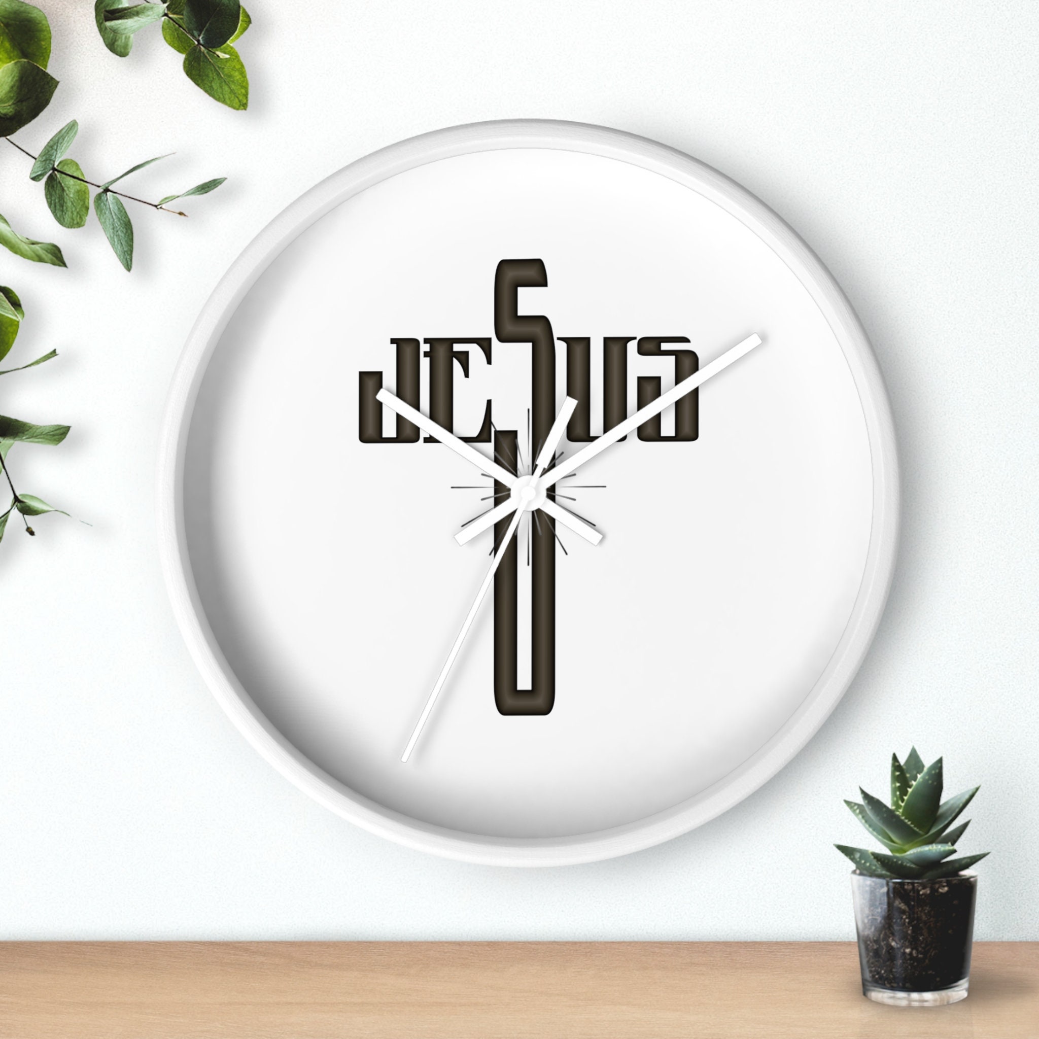 Jesus Word Art Clock, Jesus Cross Wall Clock, Christian Clock, Cross ...