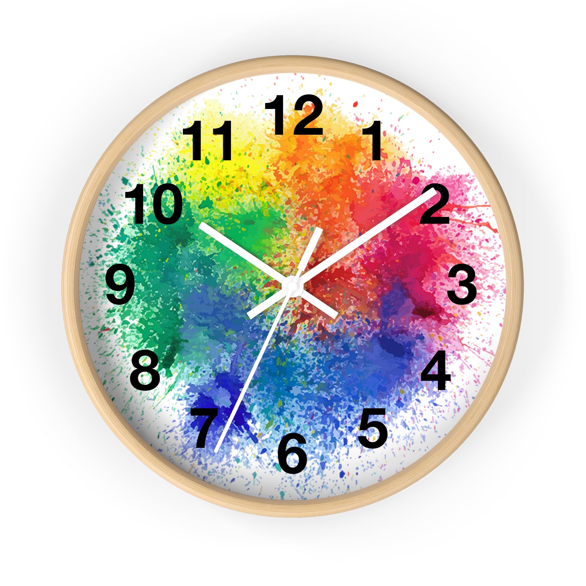 Wall Clock Rainbow Watercolor Clock Watercolor Splash Clock - Etsy