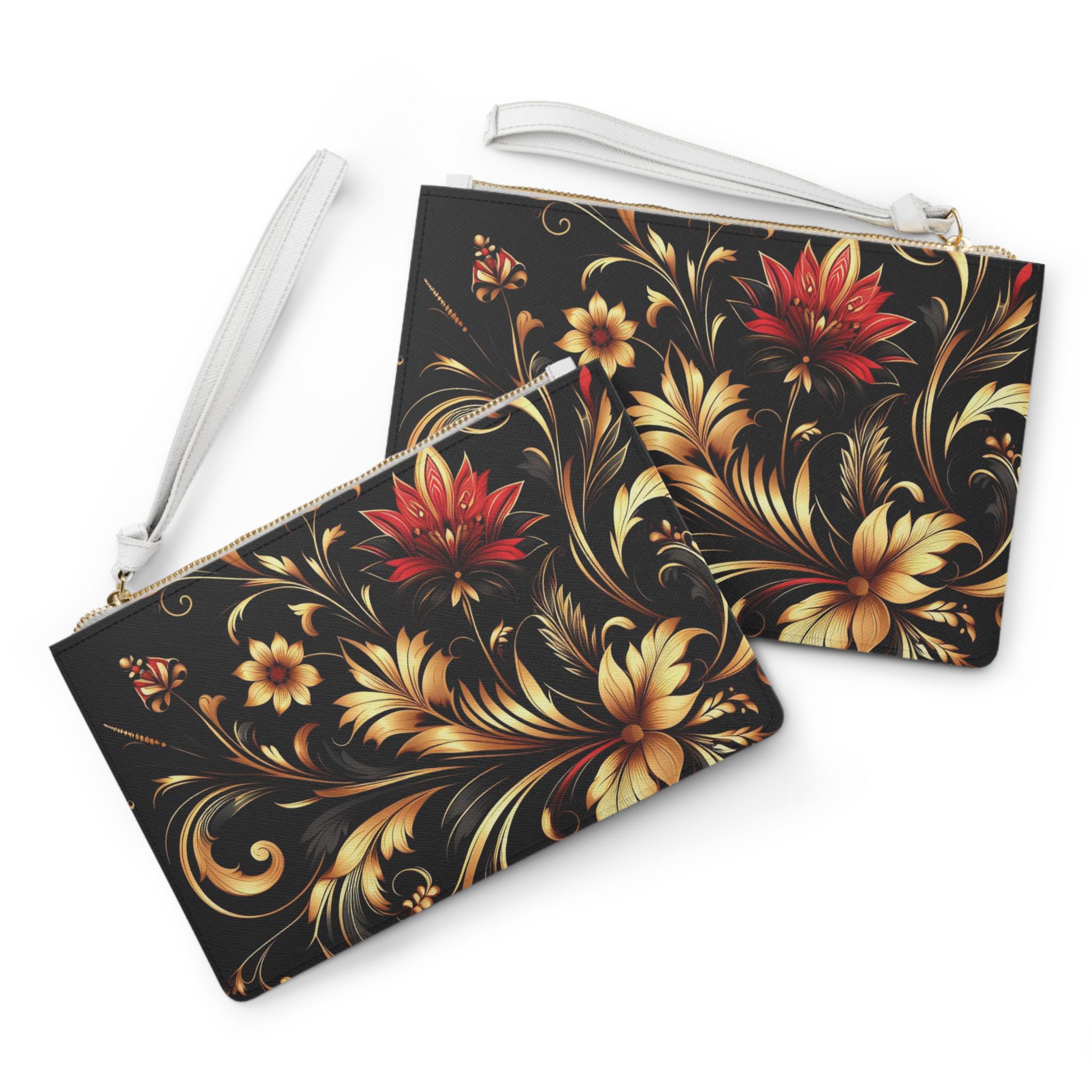 Clutch Bag, Renaissance Floral Design Purse, Floral Pattern Clutch, Zip ...