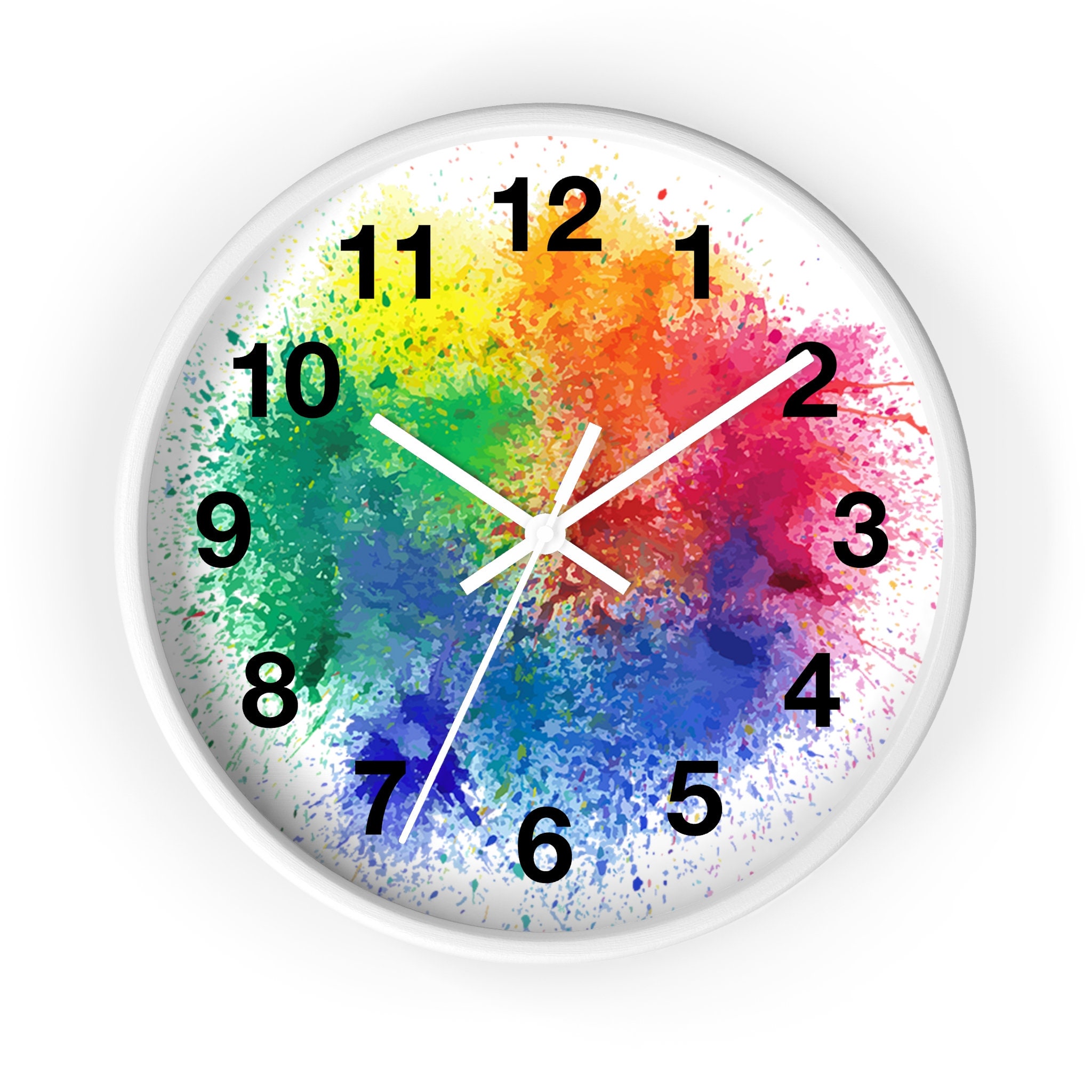 Wall Clock Rainbow Watercolor Clock Watercolor Splash Clock - Etsy