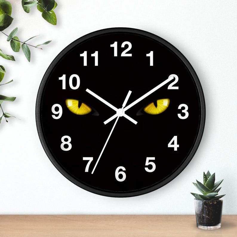 Midnight Cat Eyes Clock, Black Cat Wall Clock, Scary Eyes Clock, Spooky ...