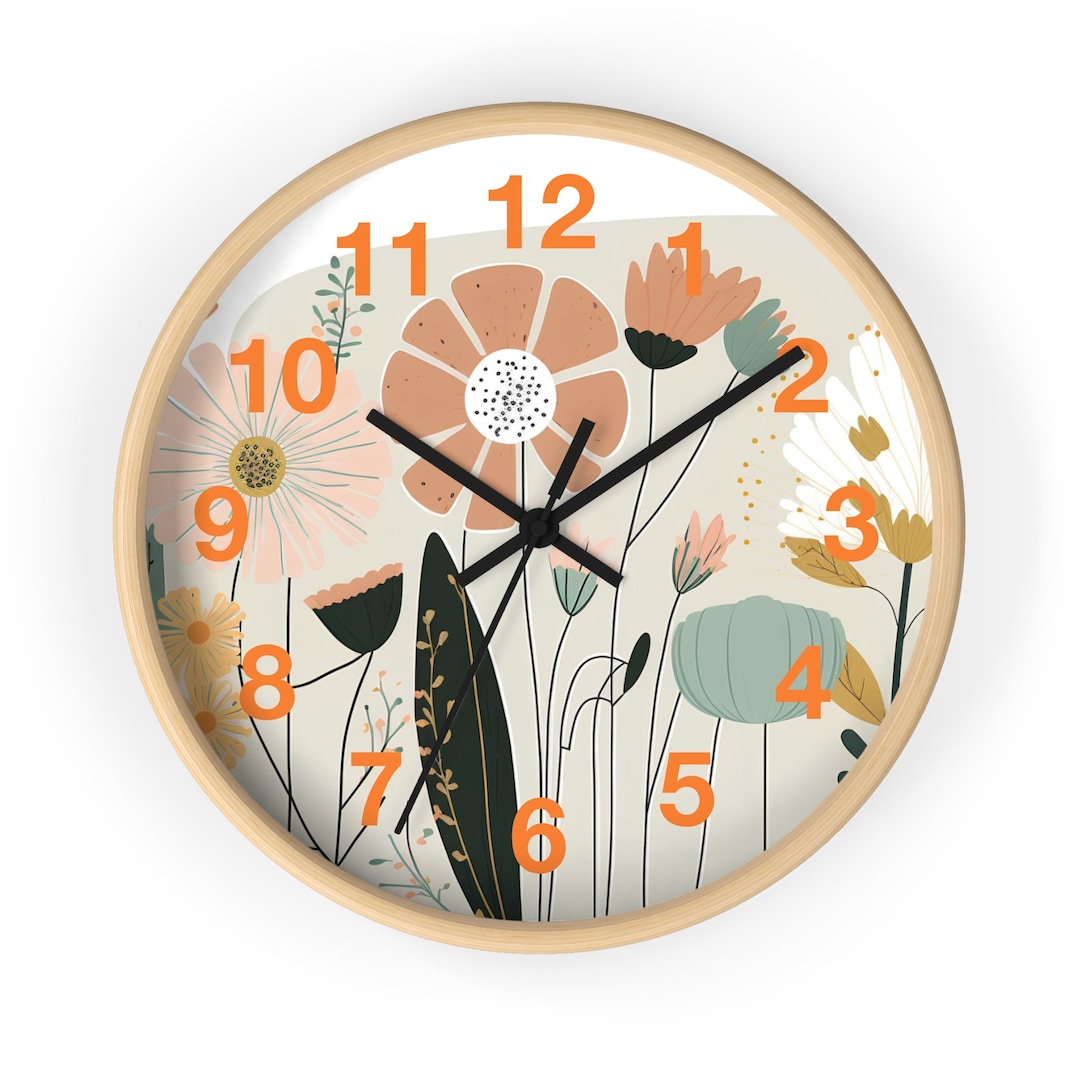 Floral Clock, Flower Clock, Modern Wall Clock, Cool Clock, Cute Clock ...