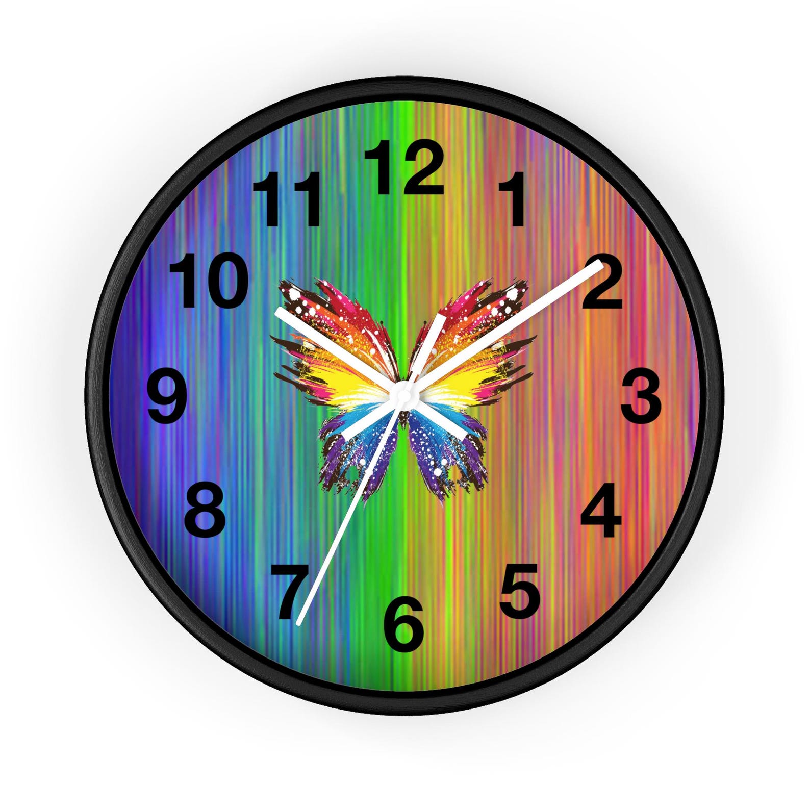 Rainbow Butterfly Clock, Rainbow Wall Clock, Rainbow Clock, Colorful ...