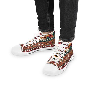 Men's High Top Sneakers, African Pattern Shoes, Colorful Tribal ...