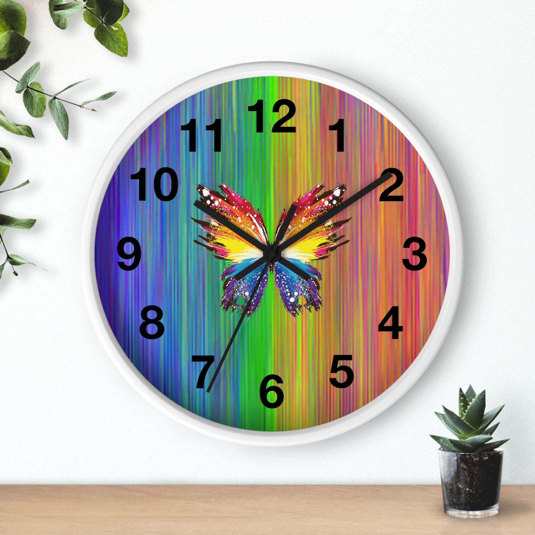 Rainbow Butterfly Clock, Rainbow Wall Clock, Rainbow Clock, Colorful ...