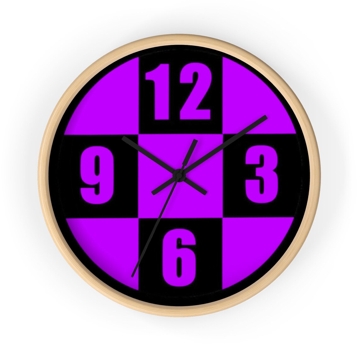Purple Checker Clock, Checker Clock, Checkered Wall Clock, Geometric ...