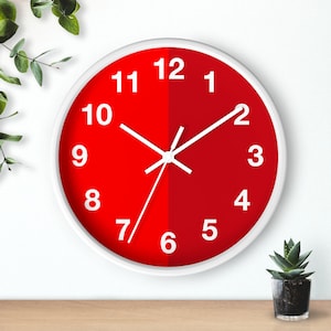 Two Tone Red Clock, Red Clock, Two Tone Clock, Dual Tone Clock, Unique ...