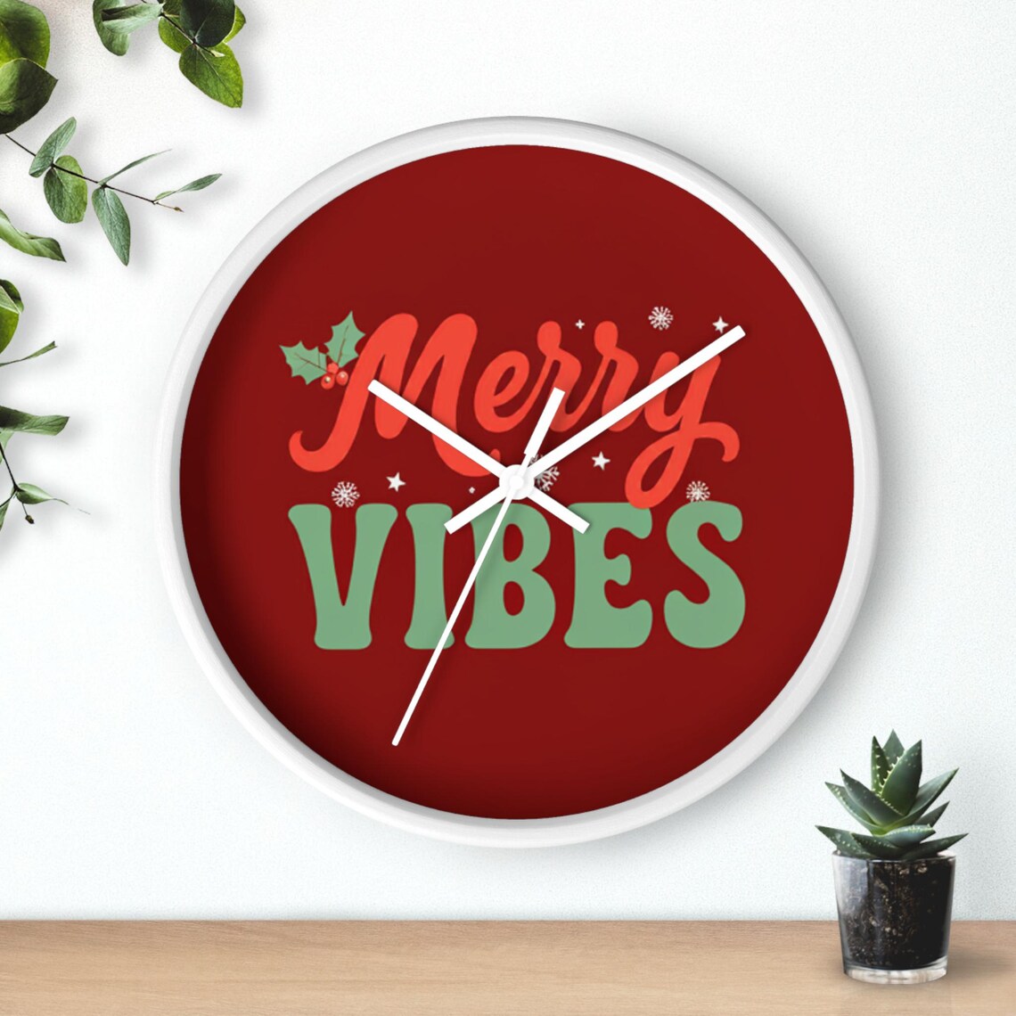Merry Vibes Wall Clock, Red Christmas Clock, Holiday Decor Clock ...
